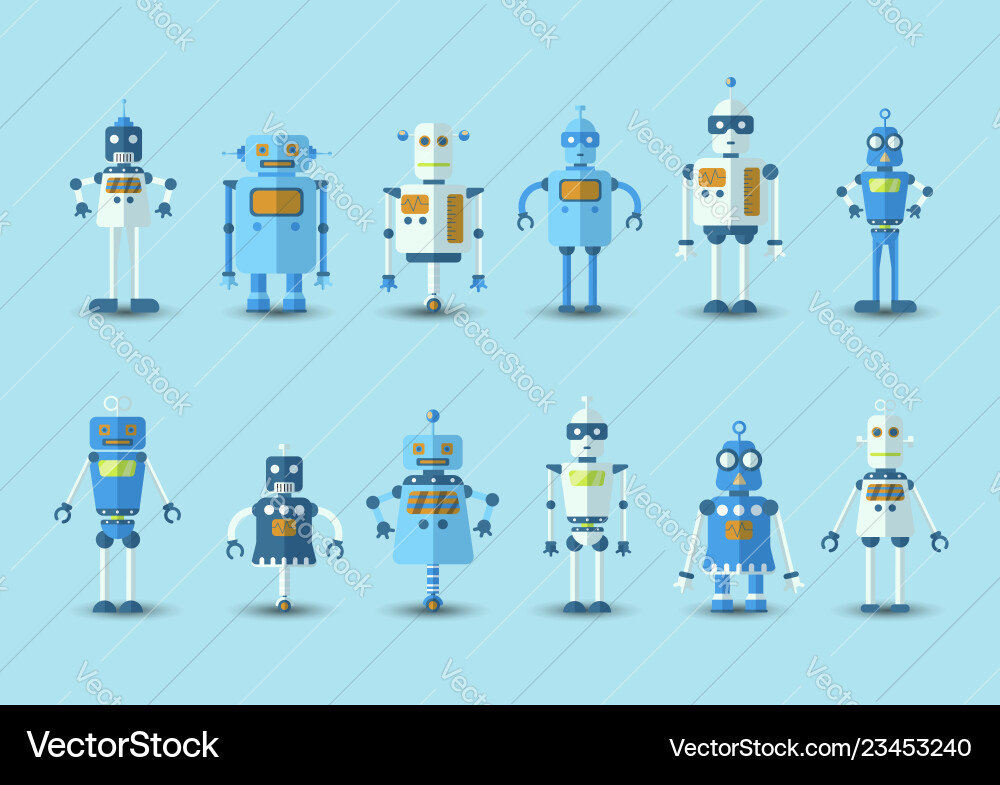 Retro vintage funny robot set icon in flat Vector Image