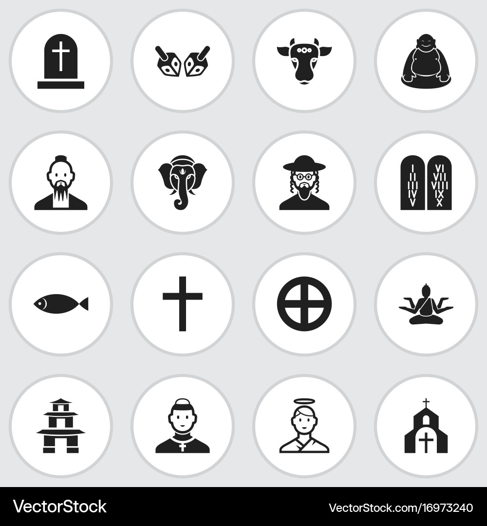 Set of 16 editable religion icons includes Vector Image