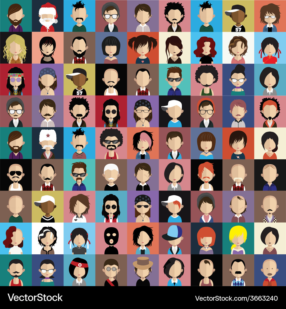 Set people icons in flat style with faces Vector Image