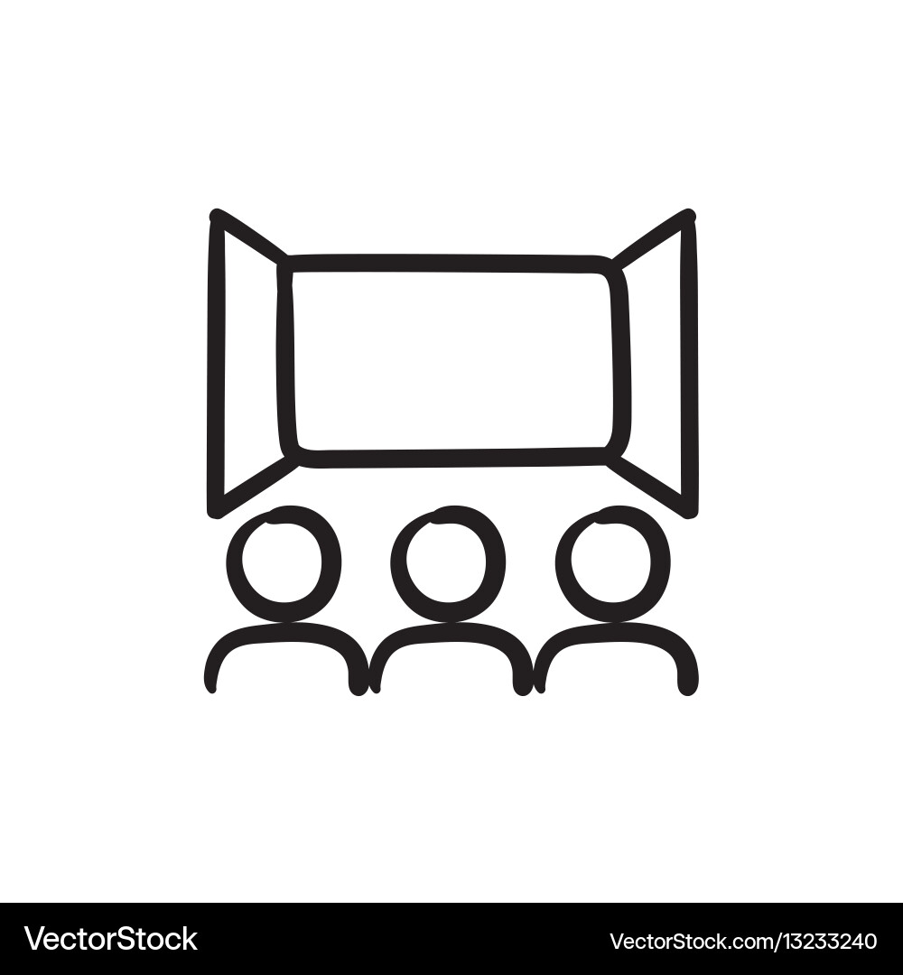Viewers watching motion picture sketch icon Vector Image