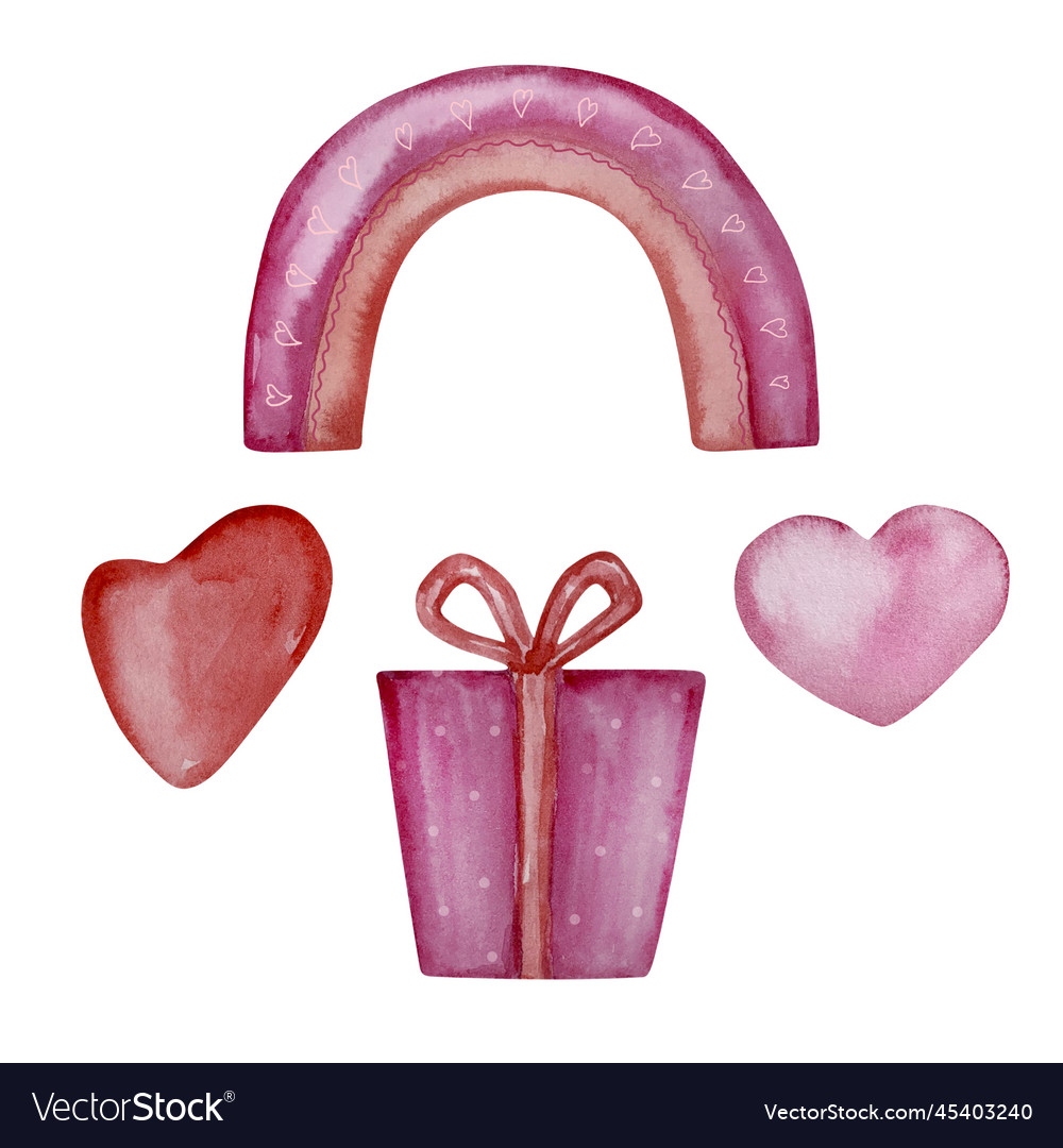 Watercolor valentines day rainbow and gift Vector Image