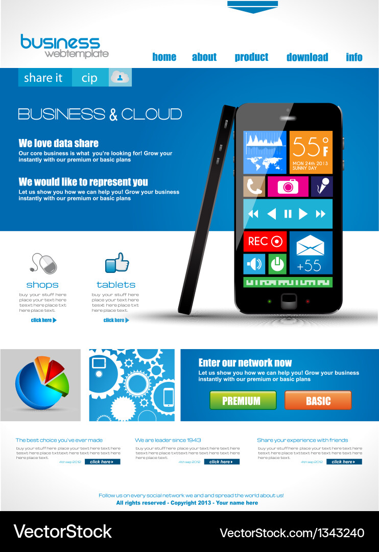 Website template for corporate business and cloud Vector Image