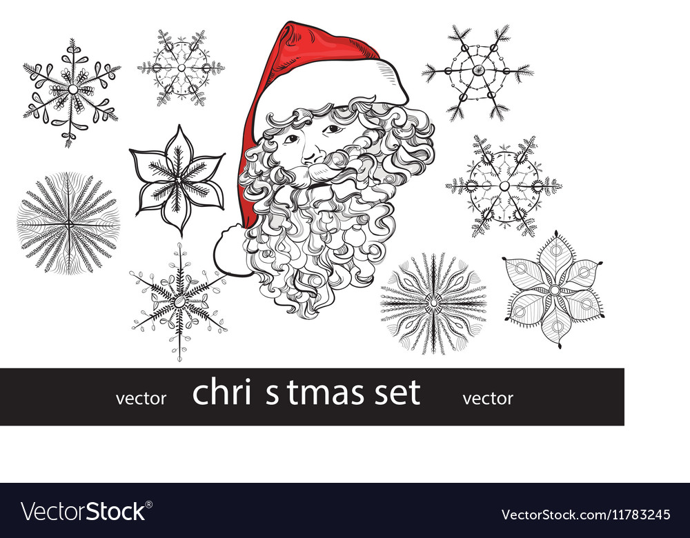 Christmas Doodle set include Santa with red hat Vector Image