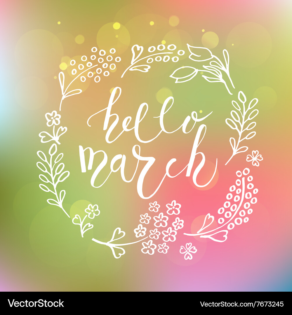 Hello March postcard card invitation flyer banner Vector Image