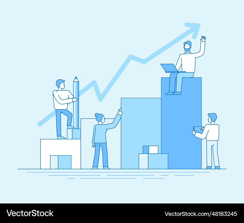 In flat linear style and blue color - business Vector Image