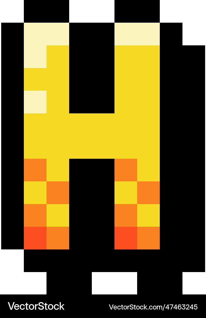 Pixel 8 bit uppercase letter h as font Royalty Free Vector
