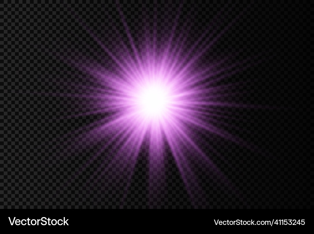 Purple glowing light star violet burst sun rays Vector Image