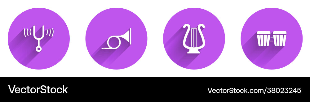 Set musical tuning fork trumpet ancient lyre Vector Image