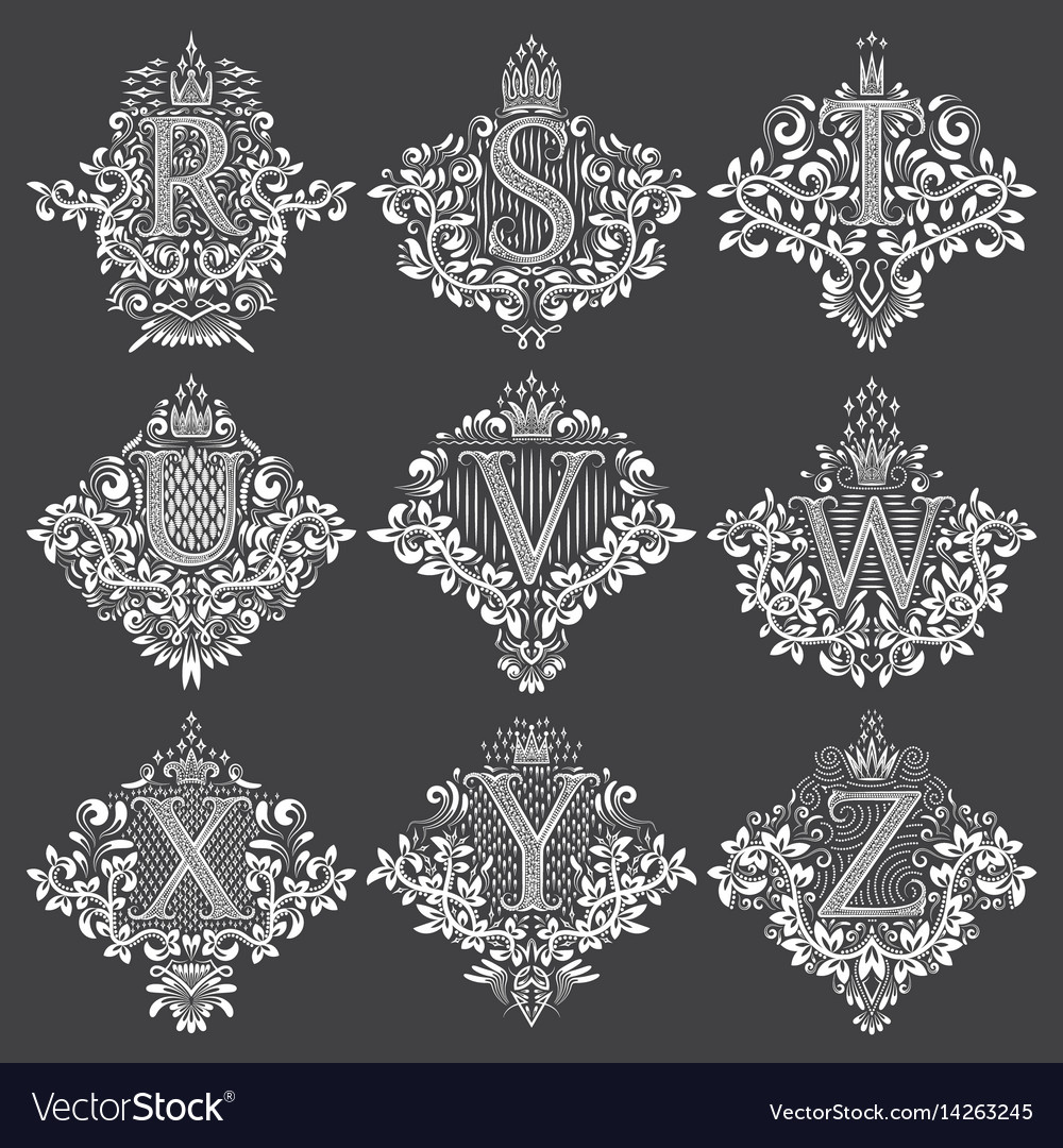 Set Of Heraldic Monograms In Coats Of Arms Form Vector Image