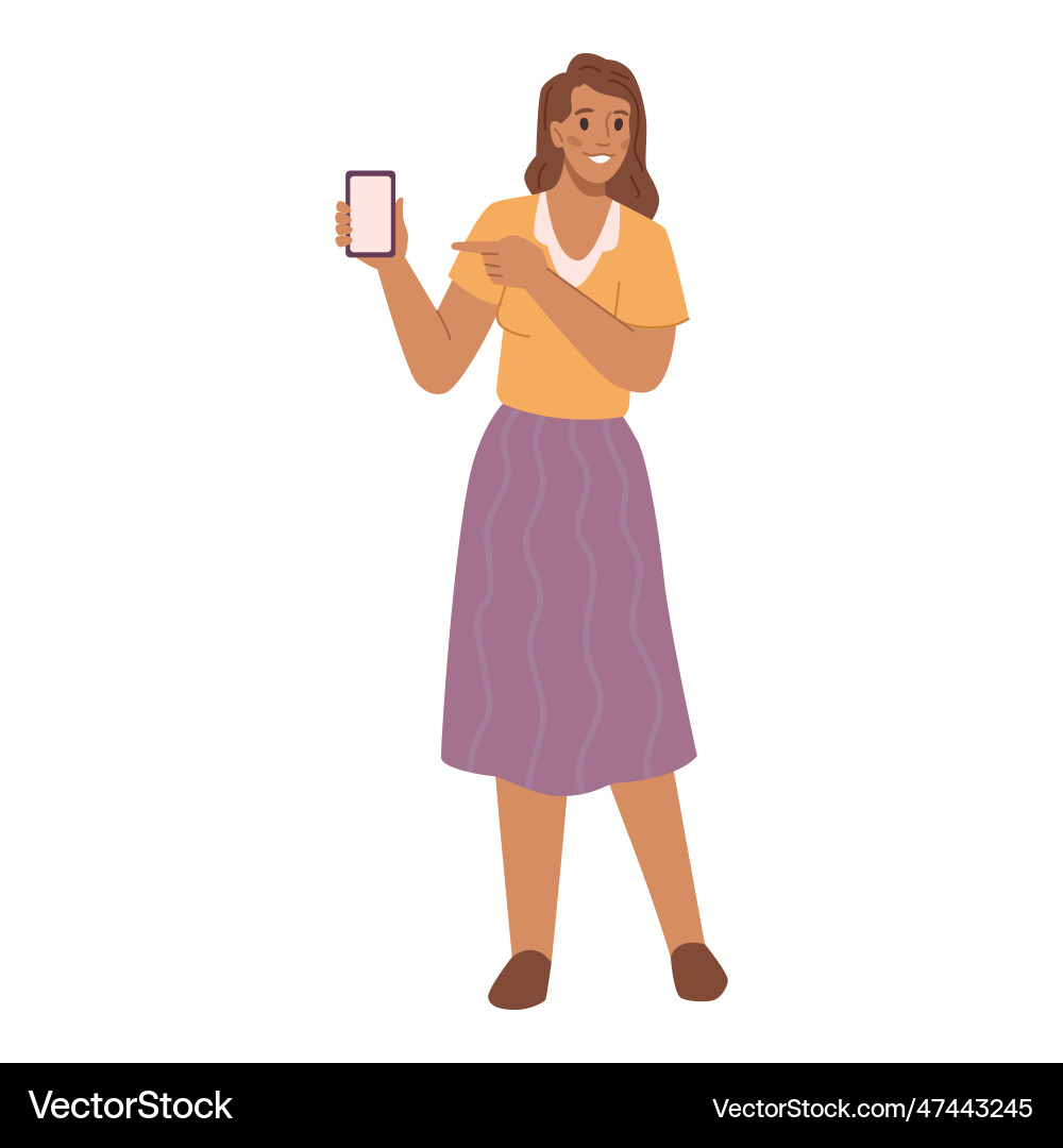 Woman pointing empty smartphone lady with mobile Vector Image