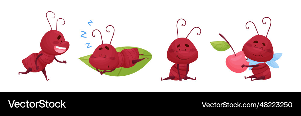 Cute little ant baby doing various activities Vector Image
