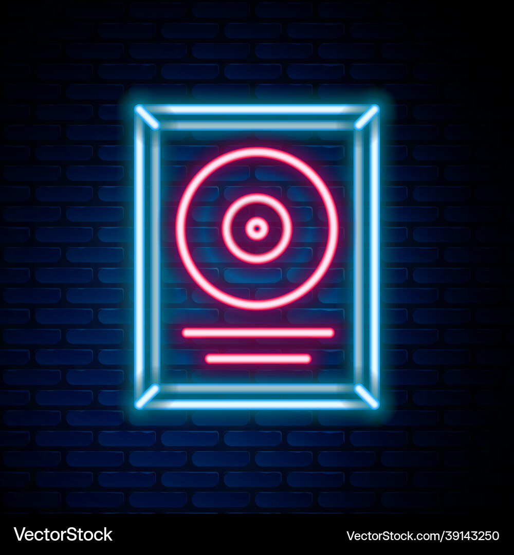 Glowing neon line cd disk award in frame icon Vector Image