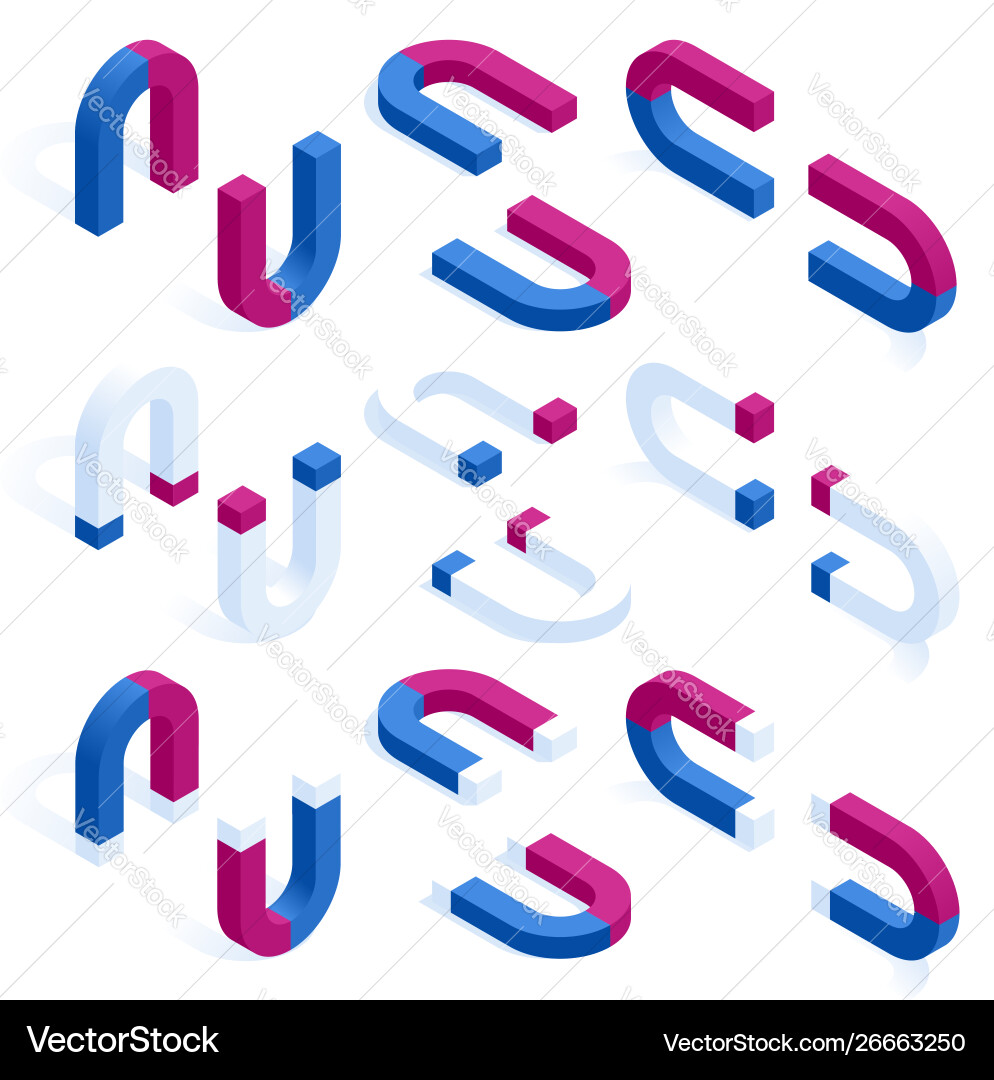 Isometric red and blue horseshoe magnet or physics