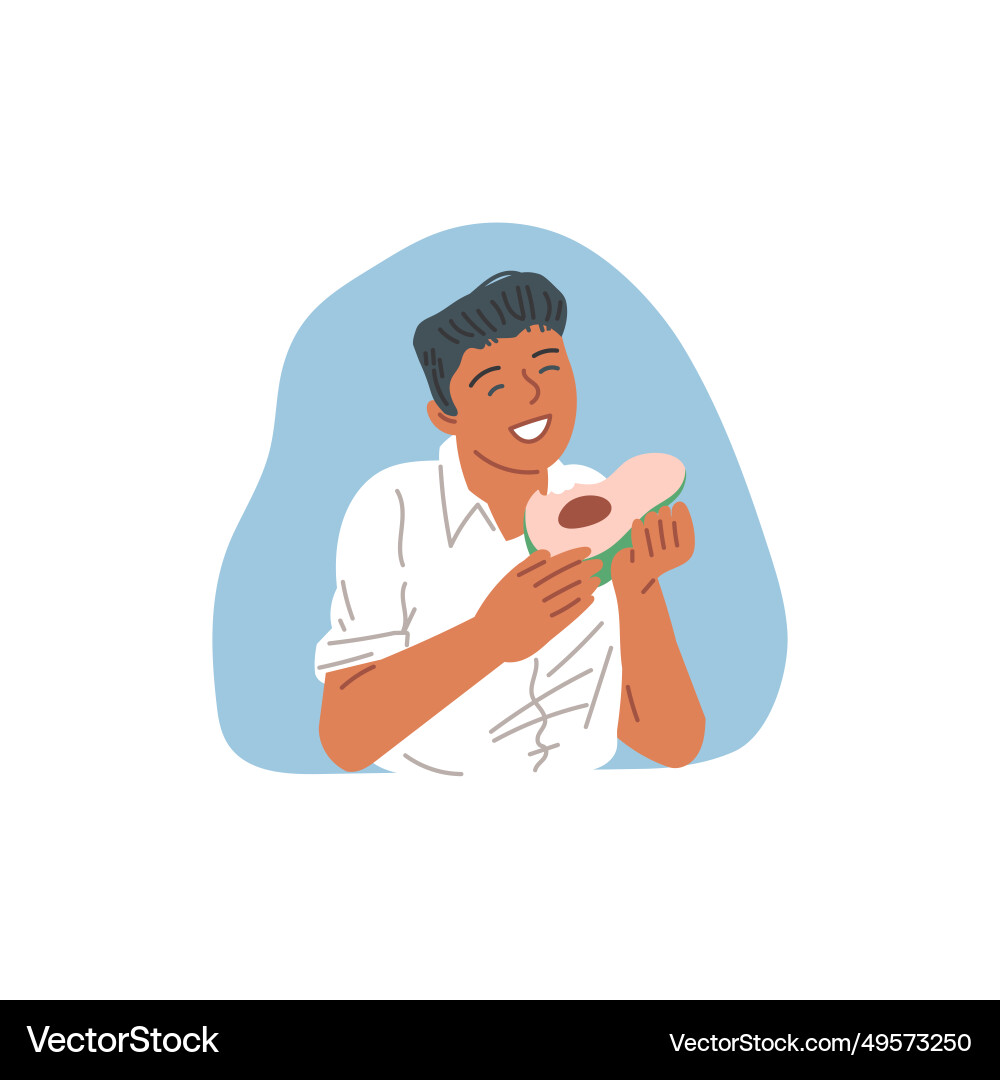 Man eating avocado fruit flat cartoon Royalty Free Vector