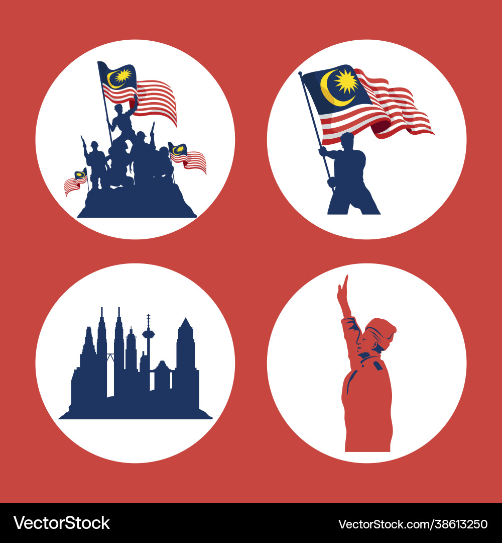 Merdeka celebration four icons Royalty Free Vector Image