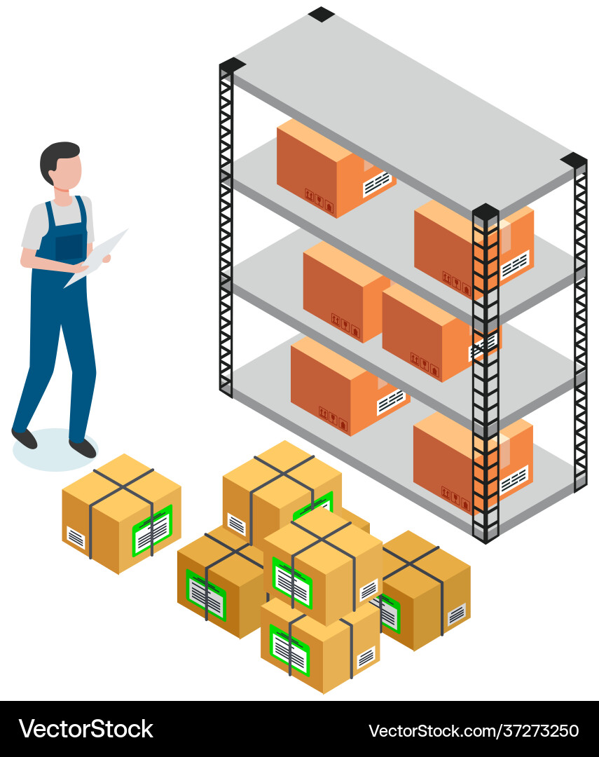 Person working in warehouse for storing parcels Vector Image