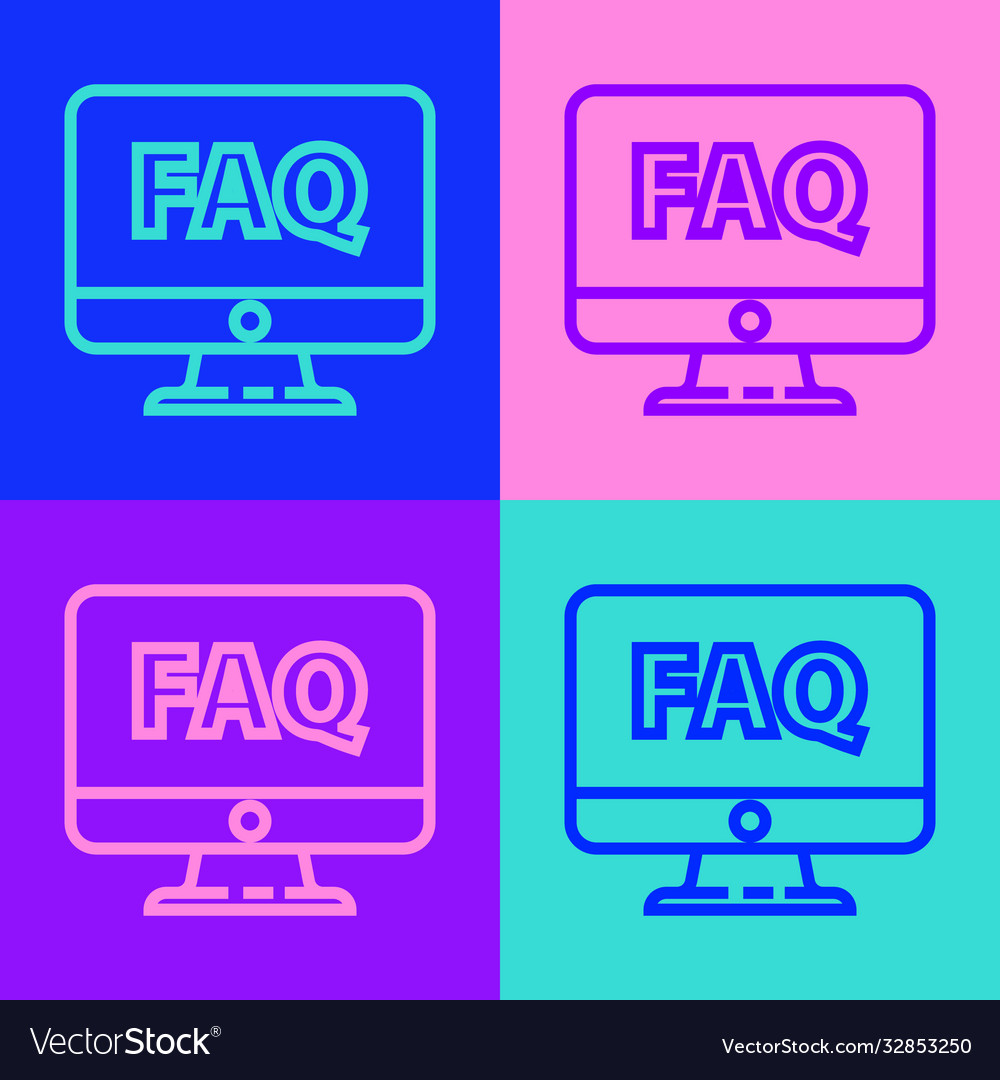 Pop art line computer monitor and faq icon Vector Image