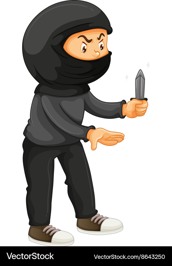 Robber in black holding a knife Royalty Free Vector Image
