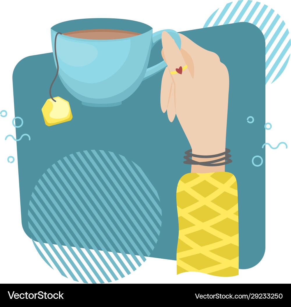 With a cup tea in womans hand holding Royalty Free Vector