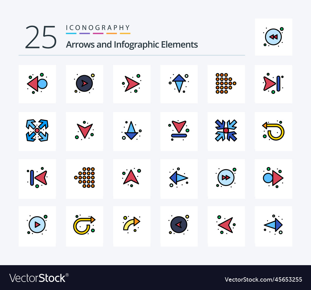 Arrow 25 line filled icon pack including enlarge Vector Image