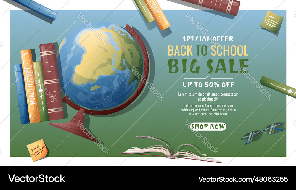Back to school sale banner template Royalty Free Vector