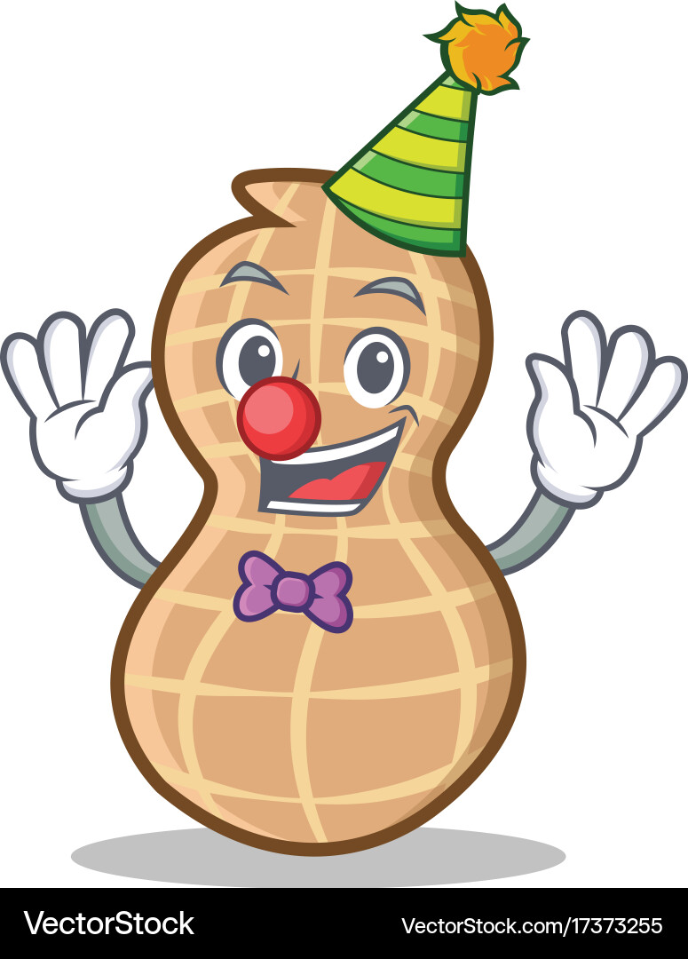Clown peanut character cartoon style Royalty Free Vector