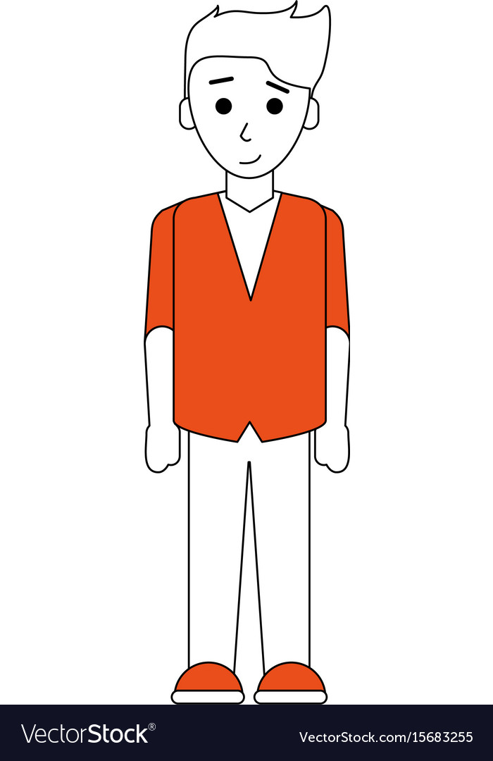 Flat line standing man with clothing over white Vector Image Flat line standing man with clothing over white Vector Image