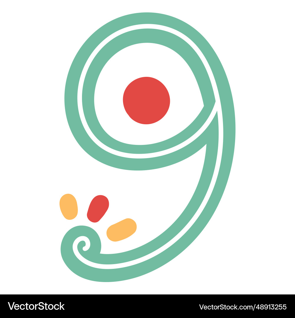 Mexican style number nine lettering Royalty Free Vector