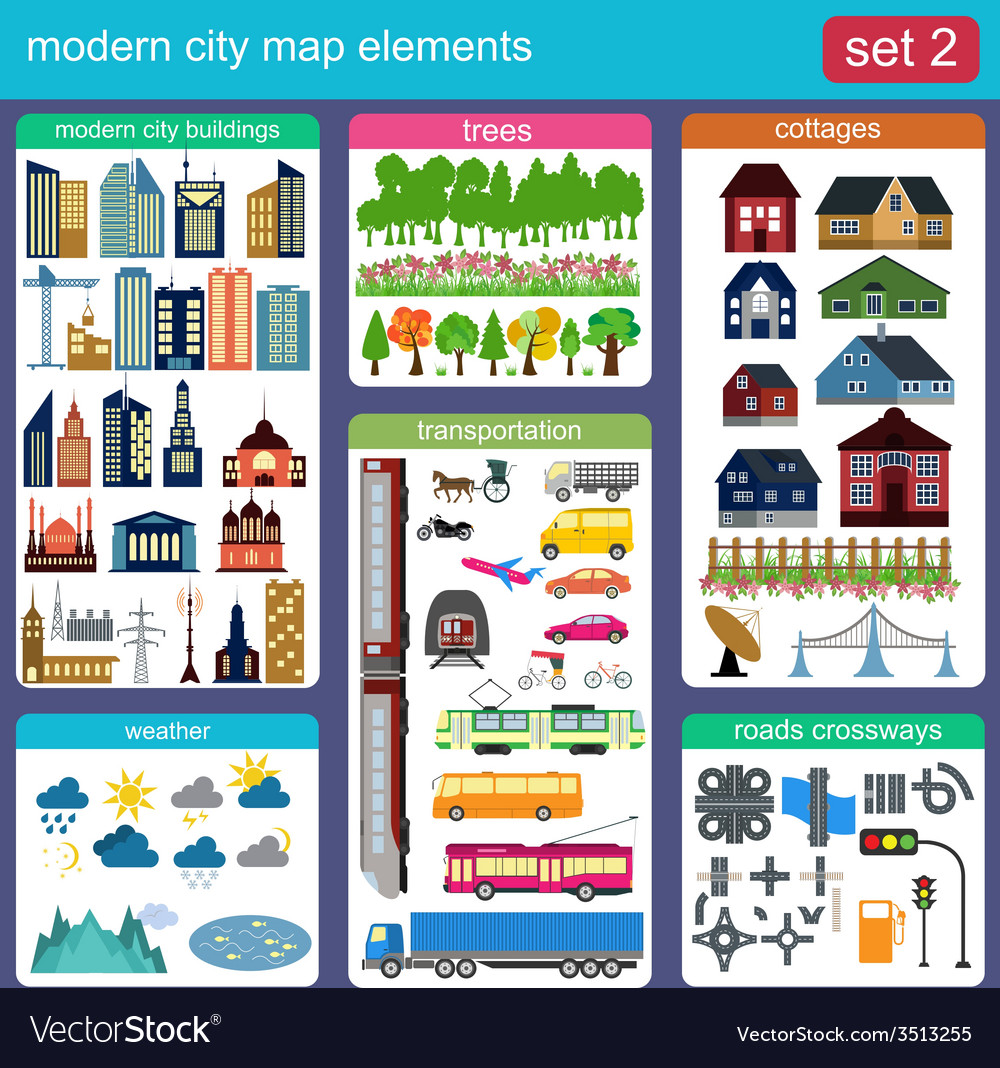 Modern City Map Elements For Generating Your Own Vector Image