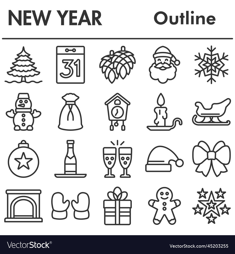 New year icons set Royalty Free Vector Image - VectorStock New year icons set Royalty Free Vector Image - VectorStock