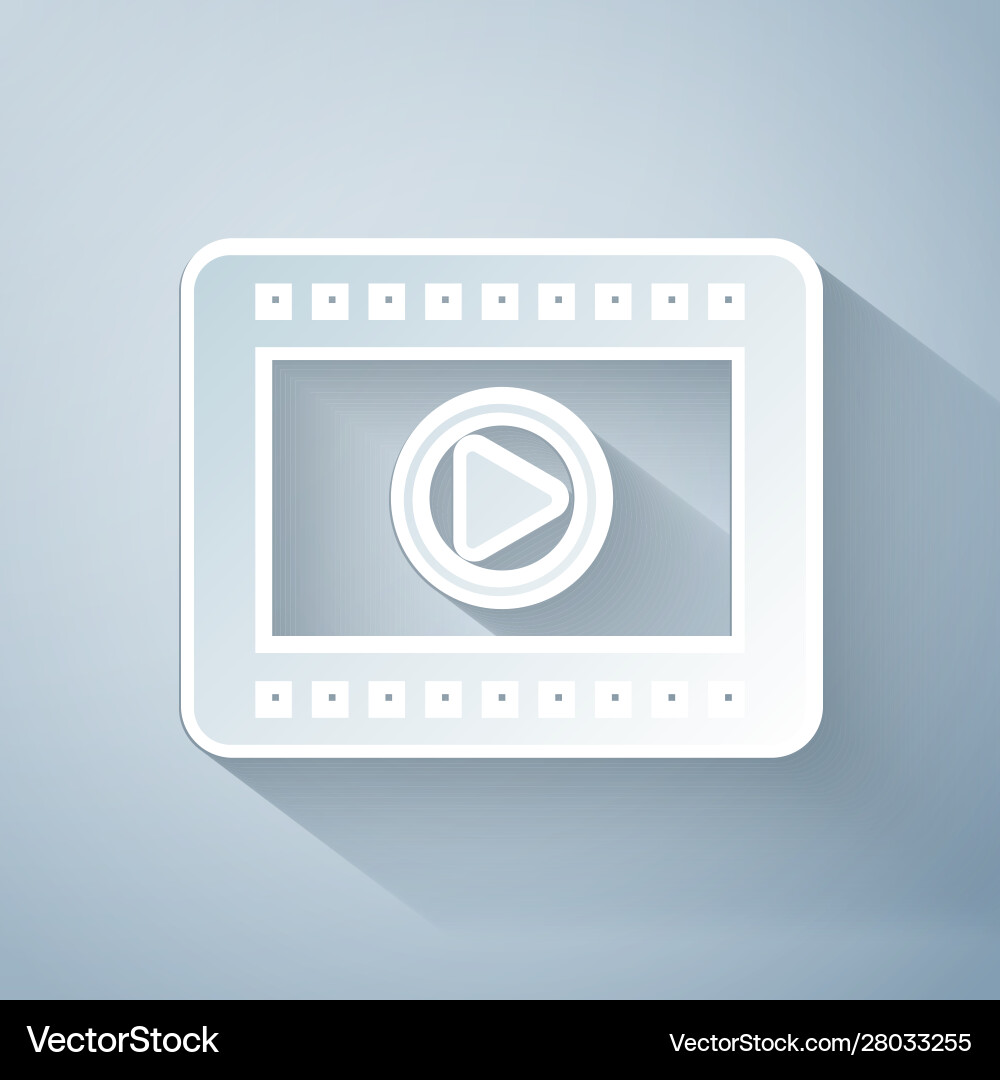 Paper cut play video icon isolated on grey Vector Image