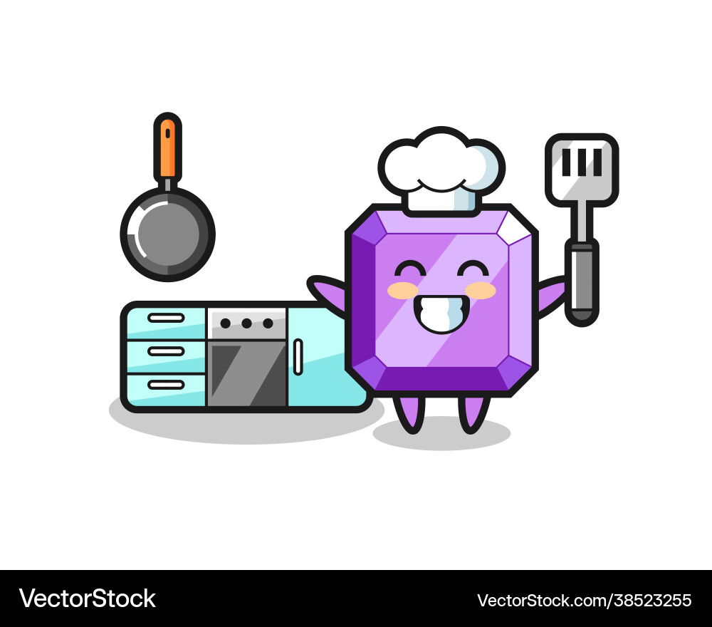 Purple gemstone character as a chef is cooking Vector Image