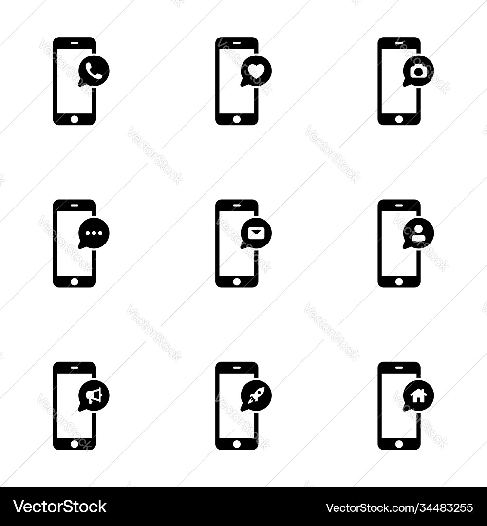 Set black icons on a theme phone Royalty Free Vector Image