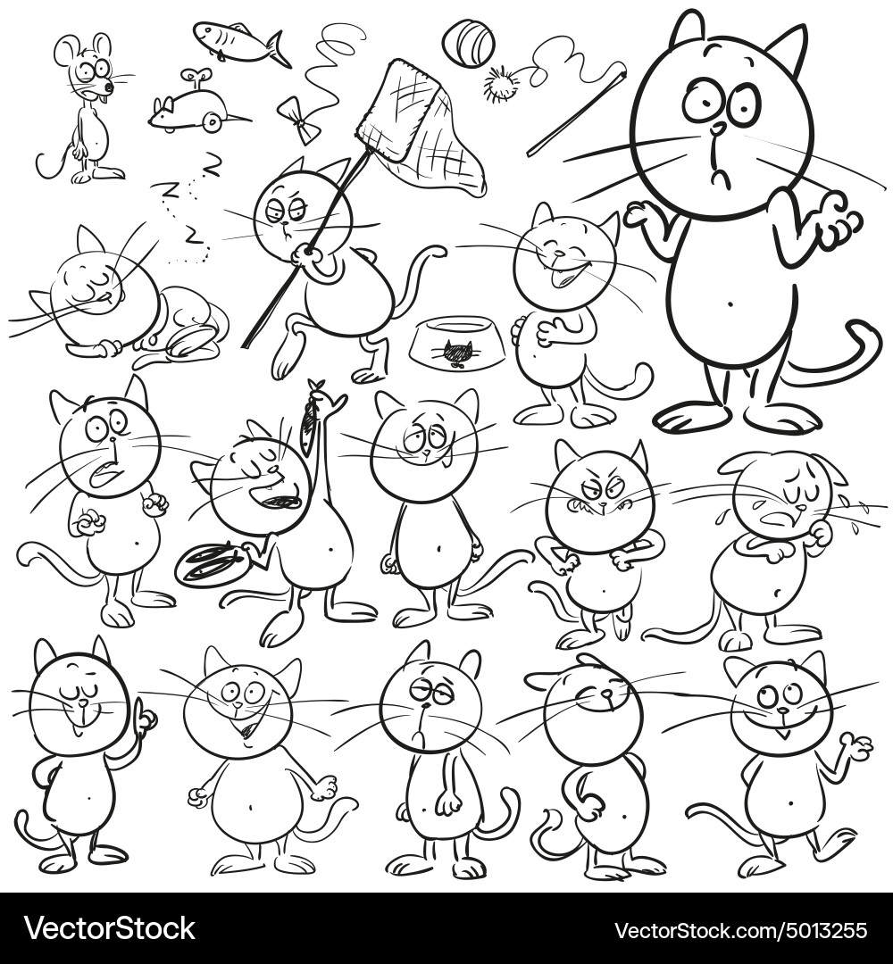 Set of hand drawn cats Royalty Free Vector Image