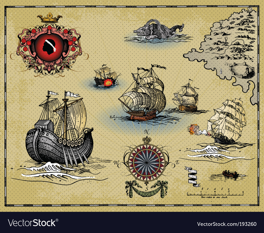 Antique map elements Royalty Free Vector Image