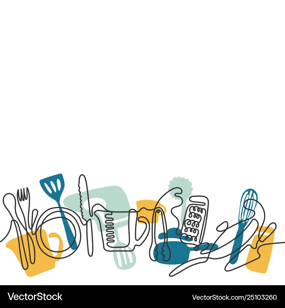Cutlery line art background one drawing Royalty Free Vector