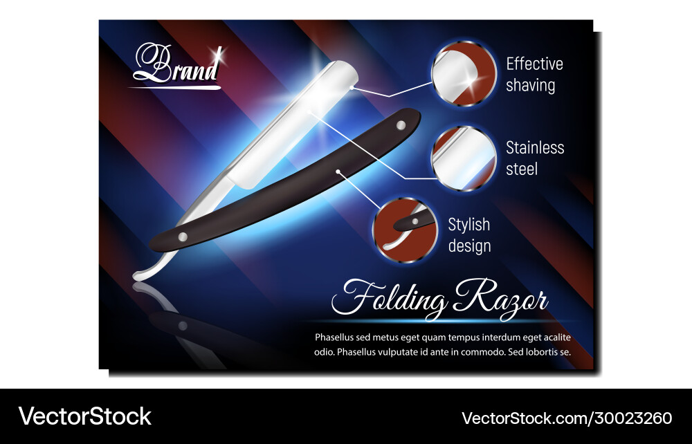 Folding razor barber tool advertise poster Vector Image