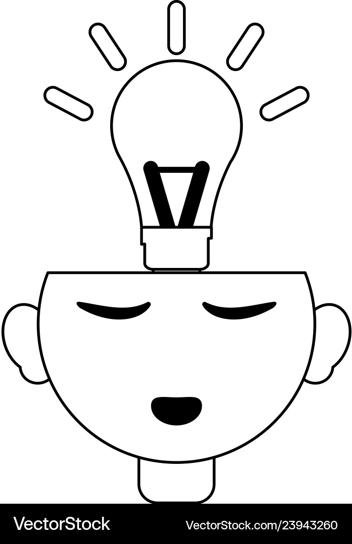 Head with bulb light symbol black and white Vector Image
