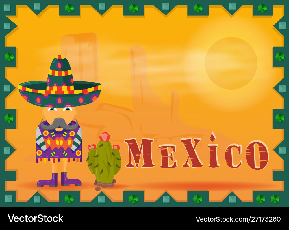 Landscape mexican desert framed mustachioed Vector Image