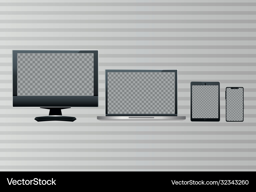 Laptop and desktop computers with smartphones Vector Image