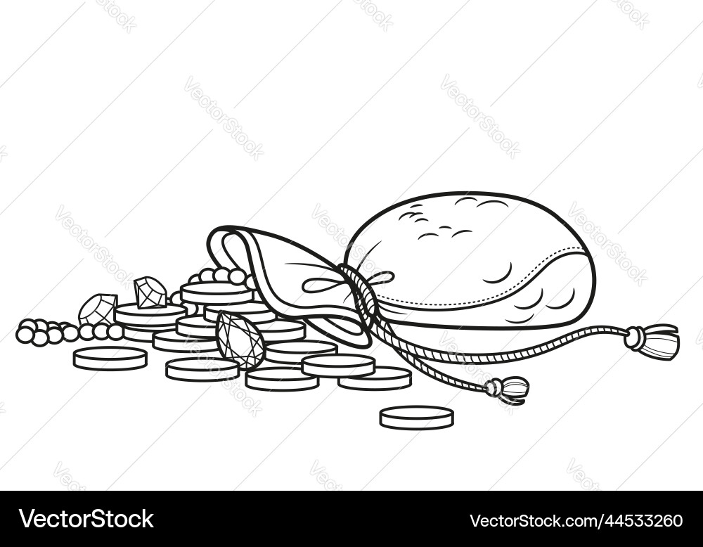 Large drawstring pouch with scattered coins Vector Image
