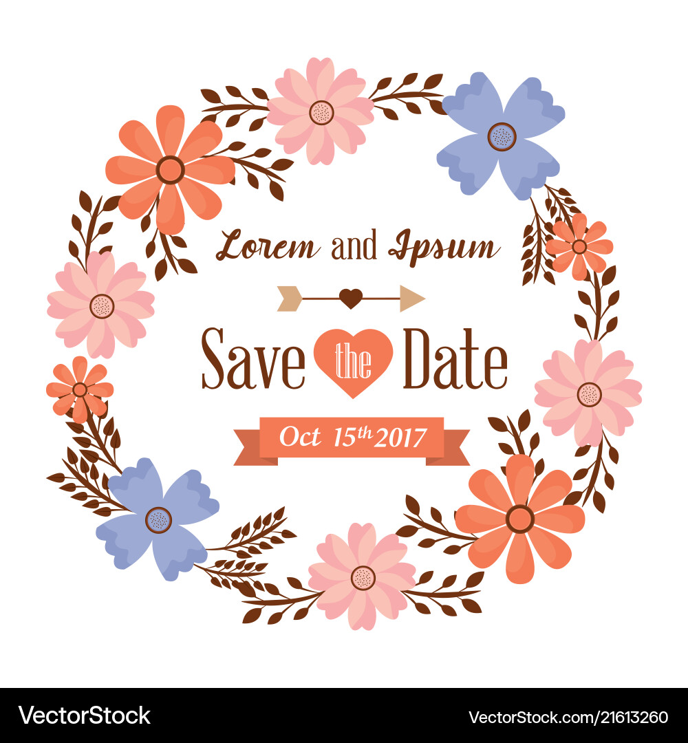 Save the date card flowers frame decoration Vector Image