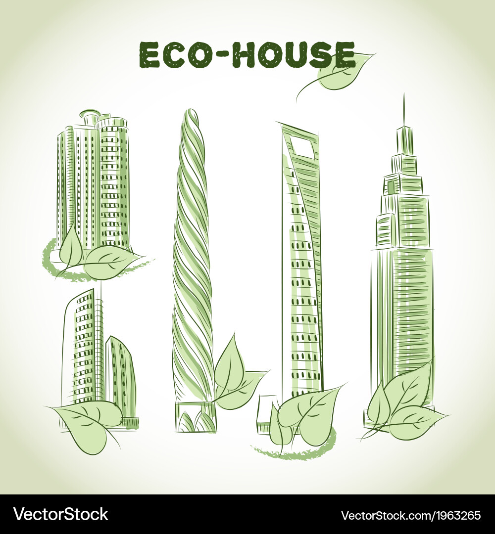 Eco green buildings icons Royalty Free Vector Image