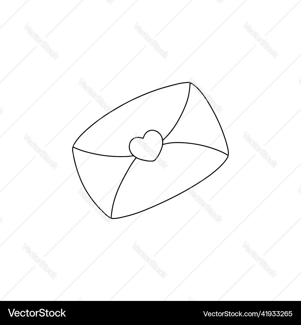 Envelope with a love letter coloring book page Vector Image