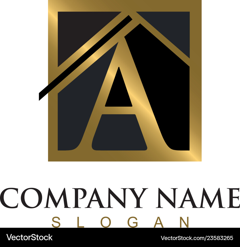 Gold letter a house logo Royalty Free Vector Image