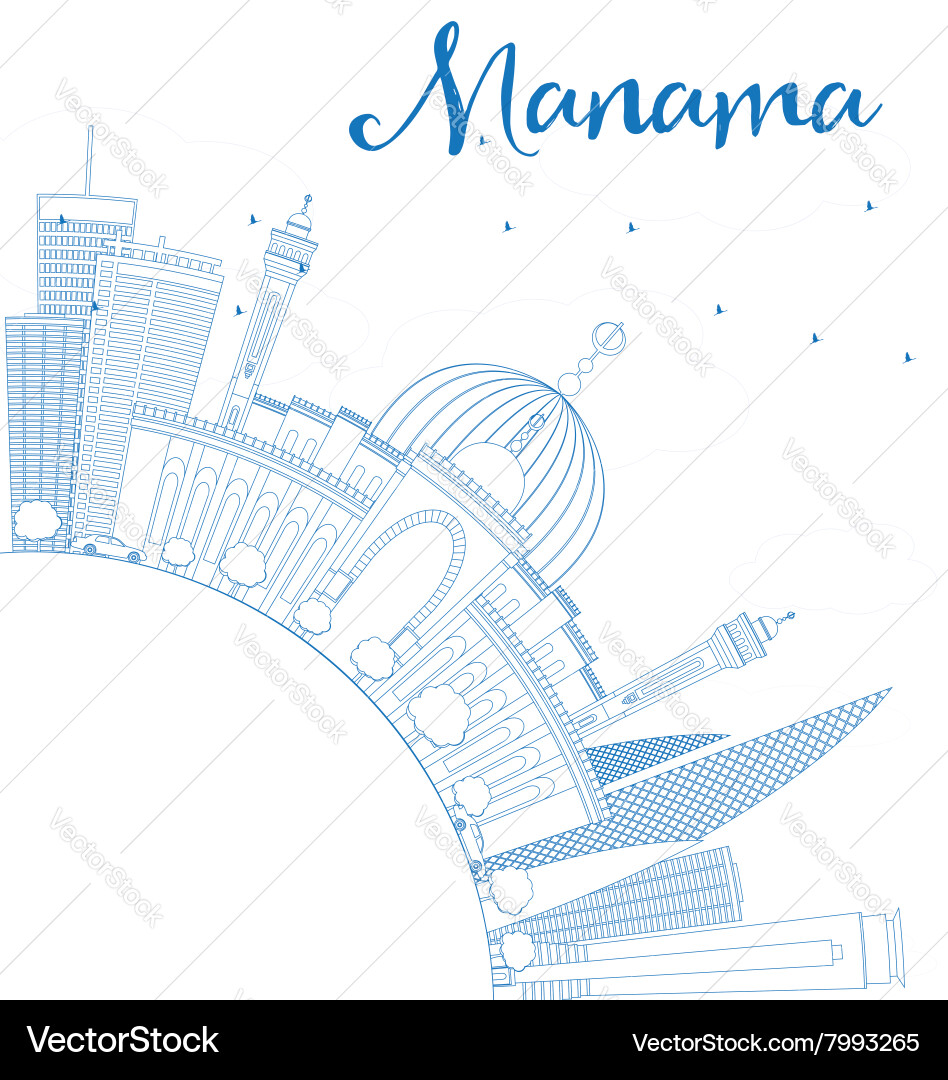Outline Manama Skyline with Blue Buildings Vector Image