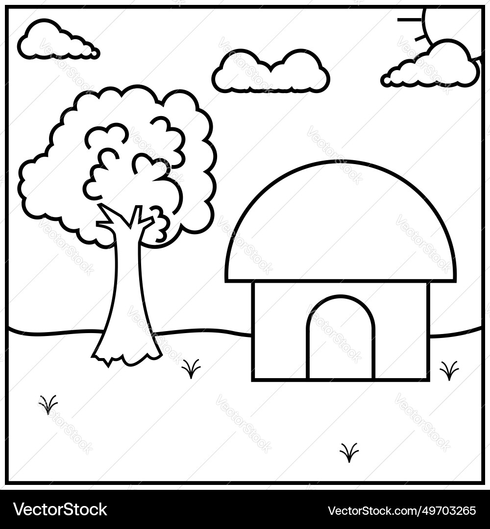 Outline of a tree with house Royalty Free Vector Image