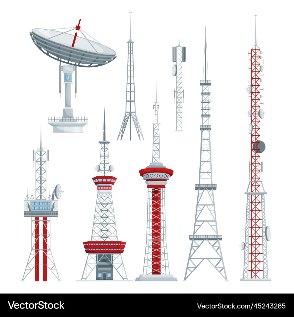 Radio tv towers set Royalty Free Vector Image - VectorStock