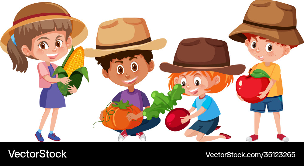 Set different kids holding fruits Royalty Free Vector Image