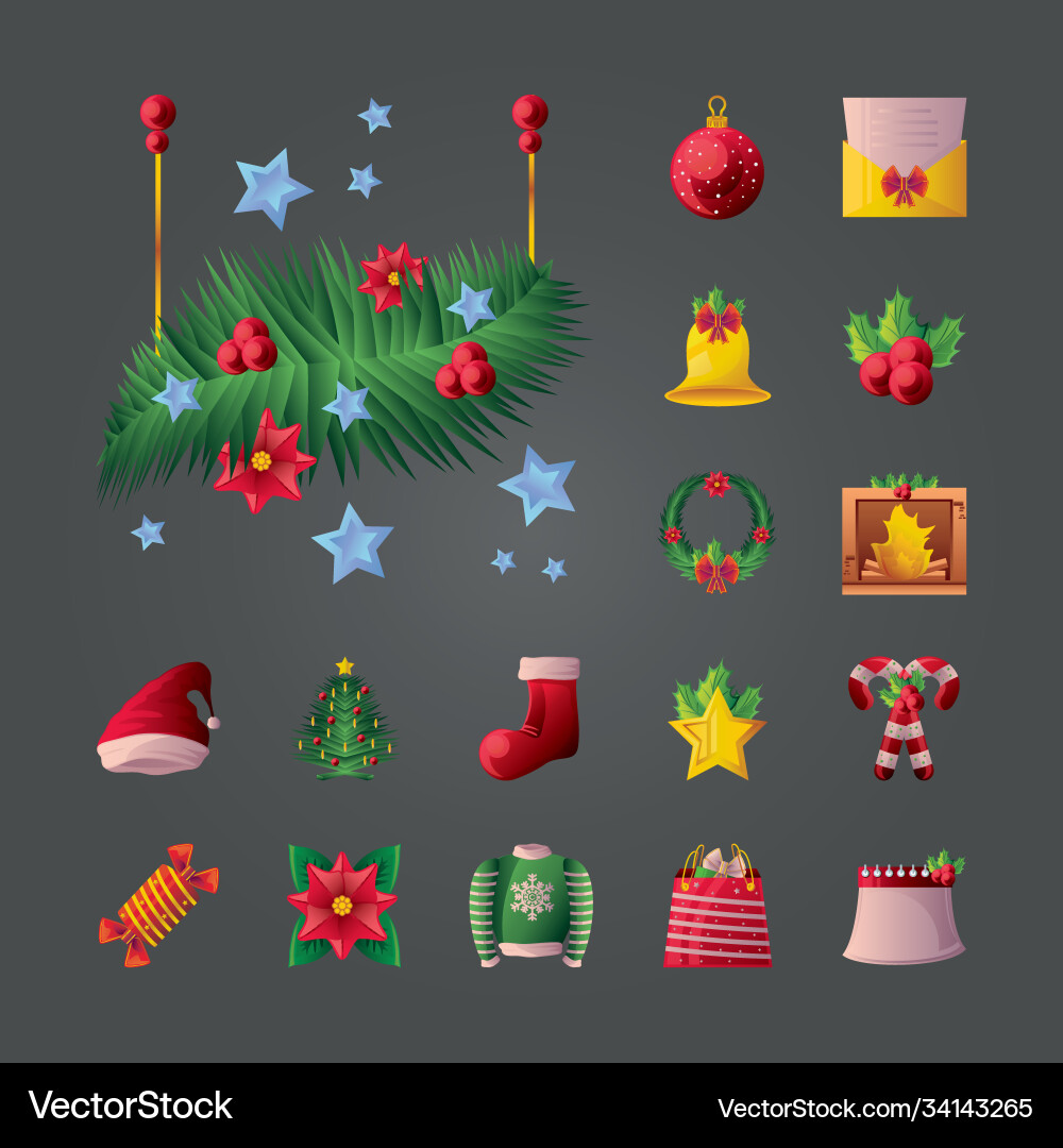 Set icons christmas eve merry Royalty Free Vector Image